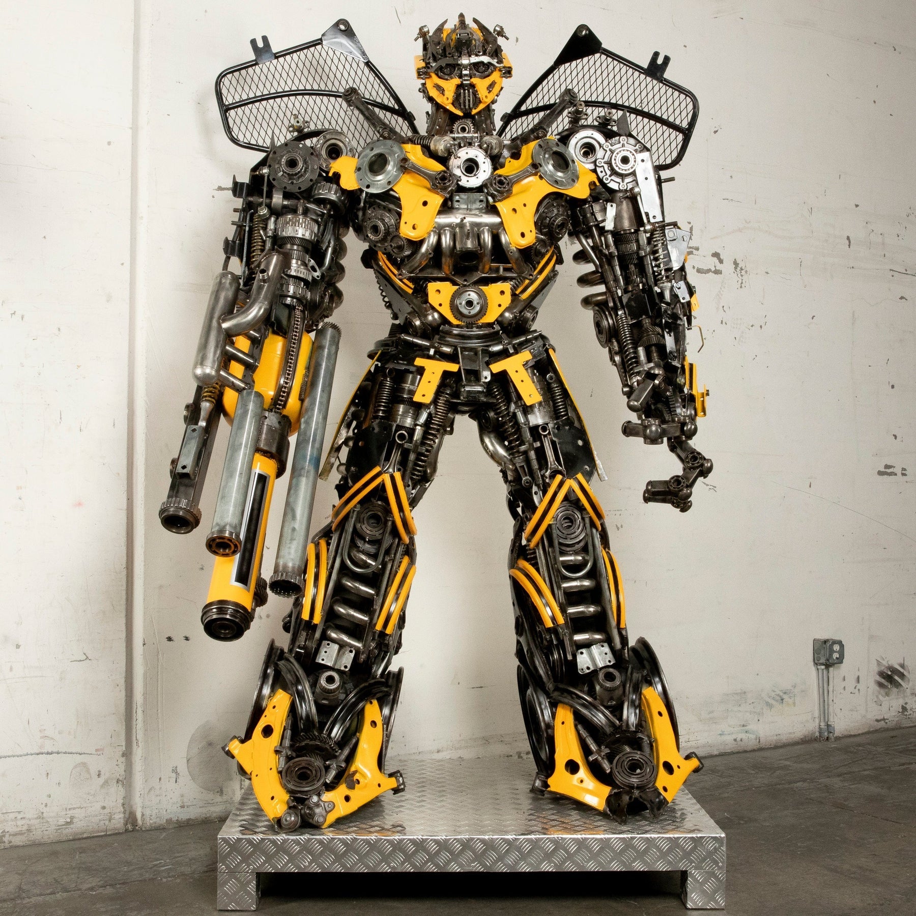 91" Bumblebee Inspired Recycled Metal Art Sculpture – Xformerz